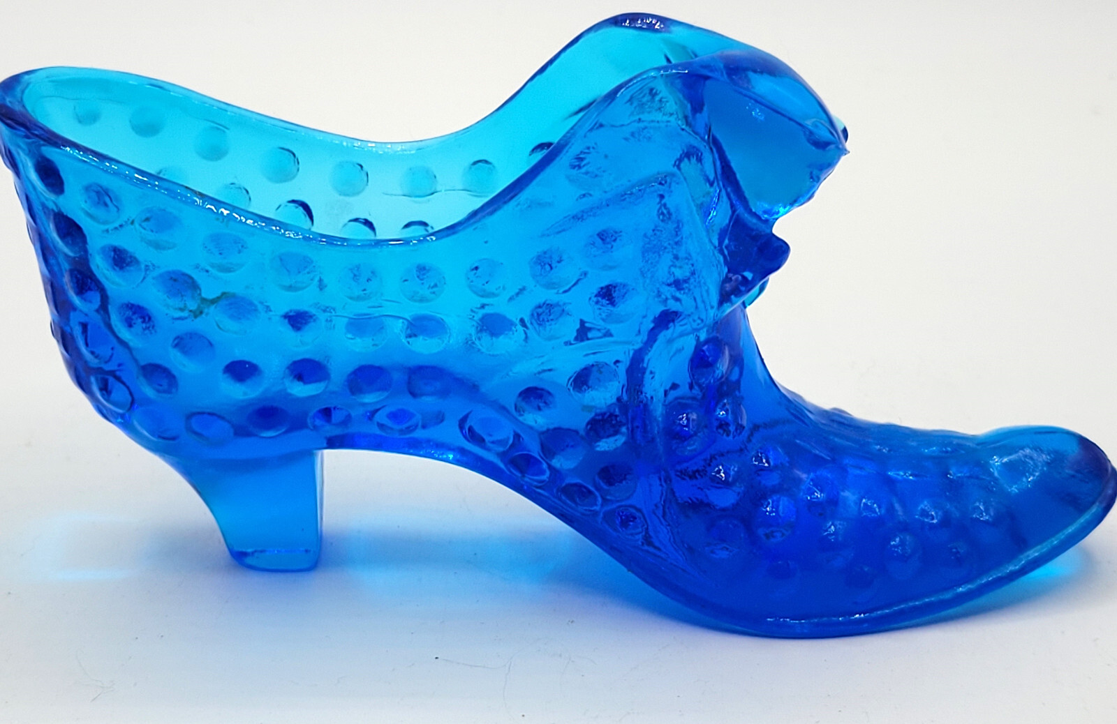 Vintage Fenton Cobalt Blue Glass Hobnail Shoe Slipper Cat Head Peeking ...