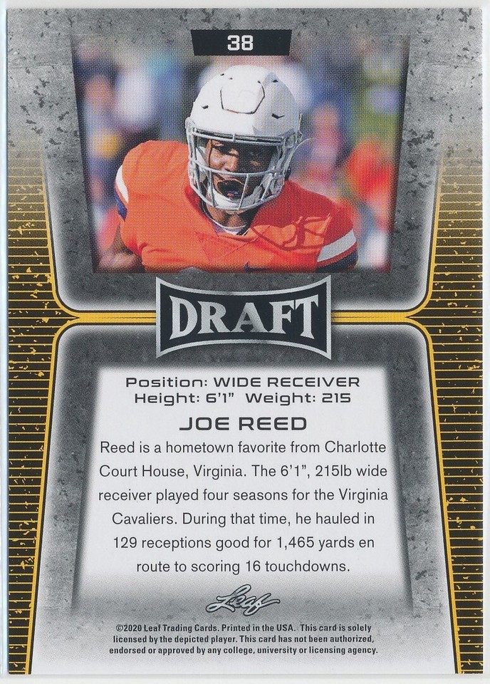 Joe Reed - Virginia Cavaliers - 2020 Leaf Draft Football - RC - #38 | eBay
