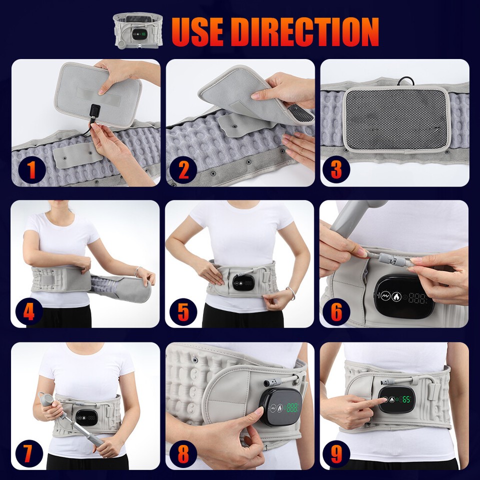 Inflatable Back Massager Belt with Heating & Vibration for Back Pain ...
