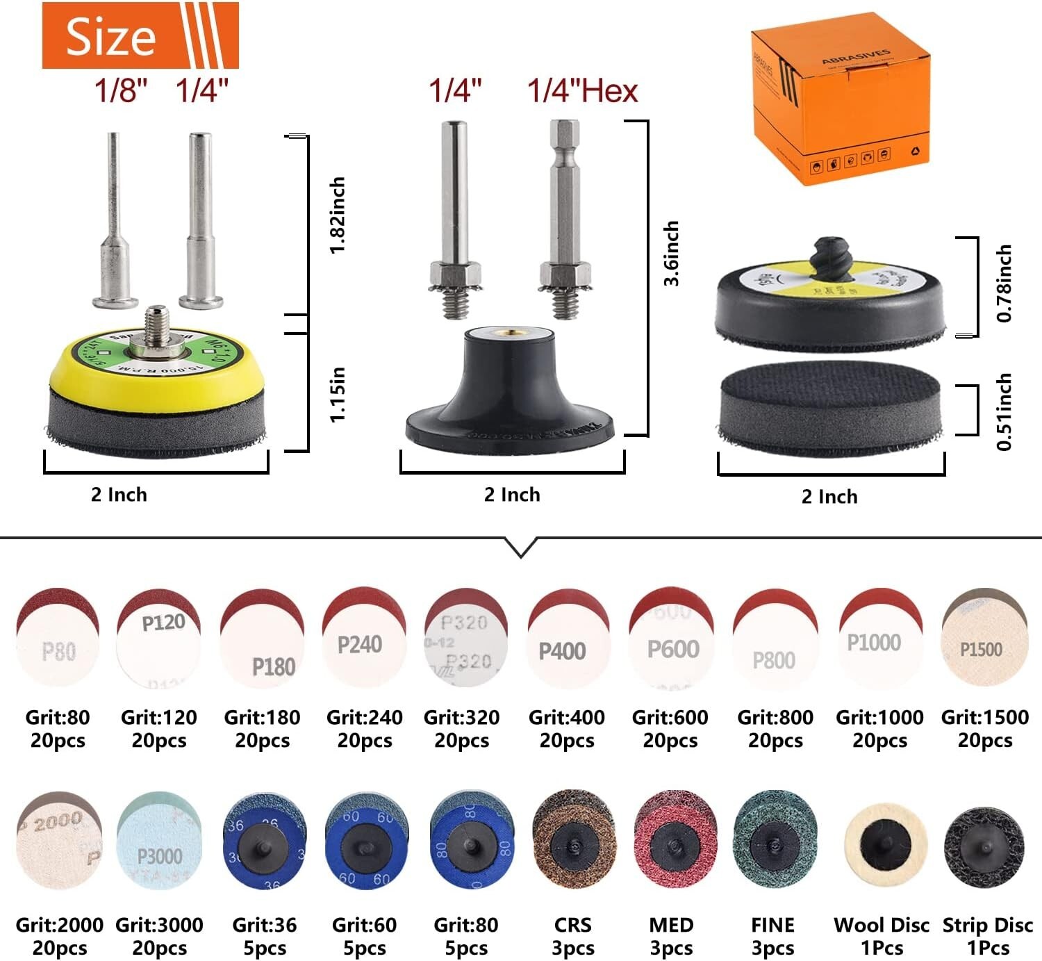 270Pack 2inch Sanding Discs Pad Variety Kit for Drill Grinder Rotary ...
