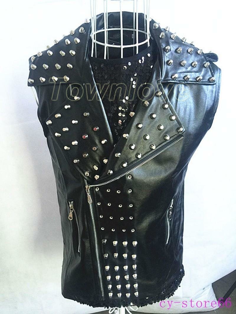 Mens Studded Leather Vest Waistcoat Biker Sleeveless Jacket Punk Rock ...