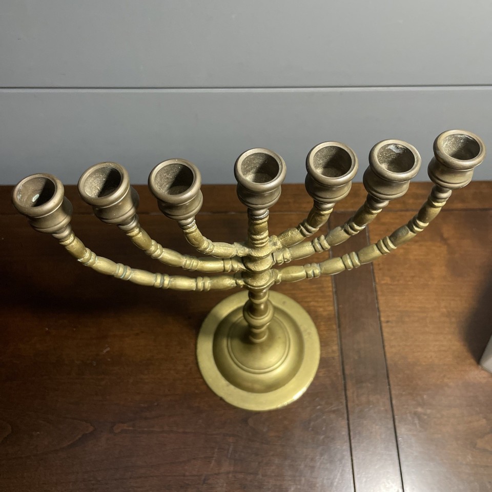 Vintage Solid Brass Menorah 10” Judaica Hanukkah Jewish Old Patina ...