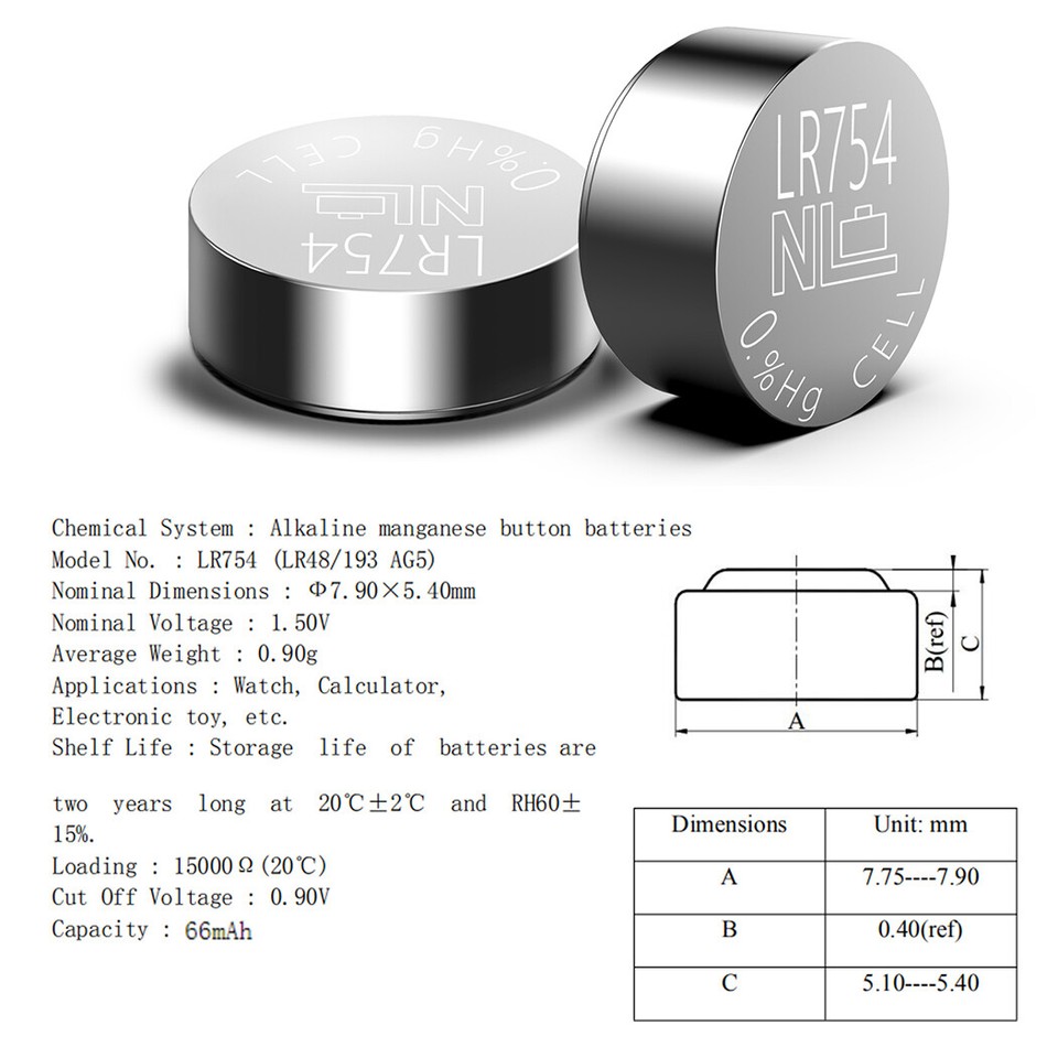 Lot AG5 393A LR48 LR754 SR48 309 1.5V Button Cell Coin Alkaline ...