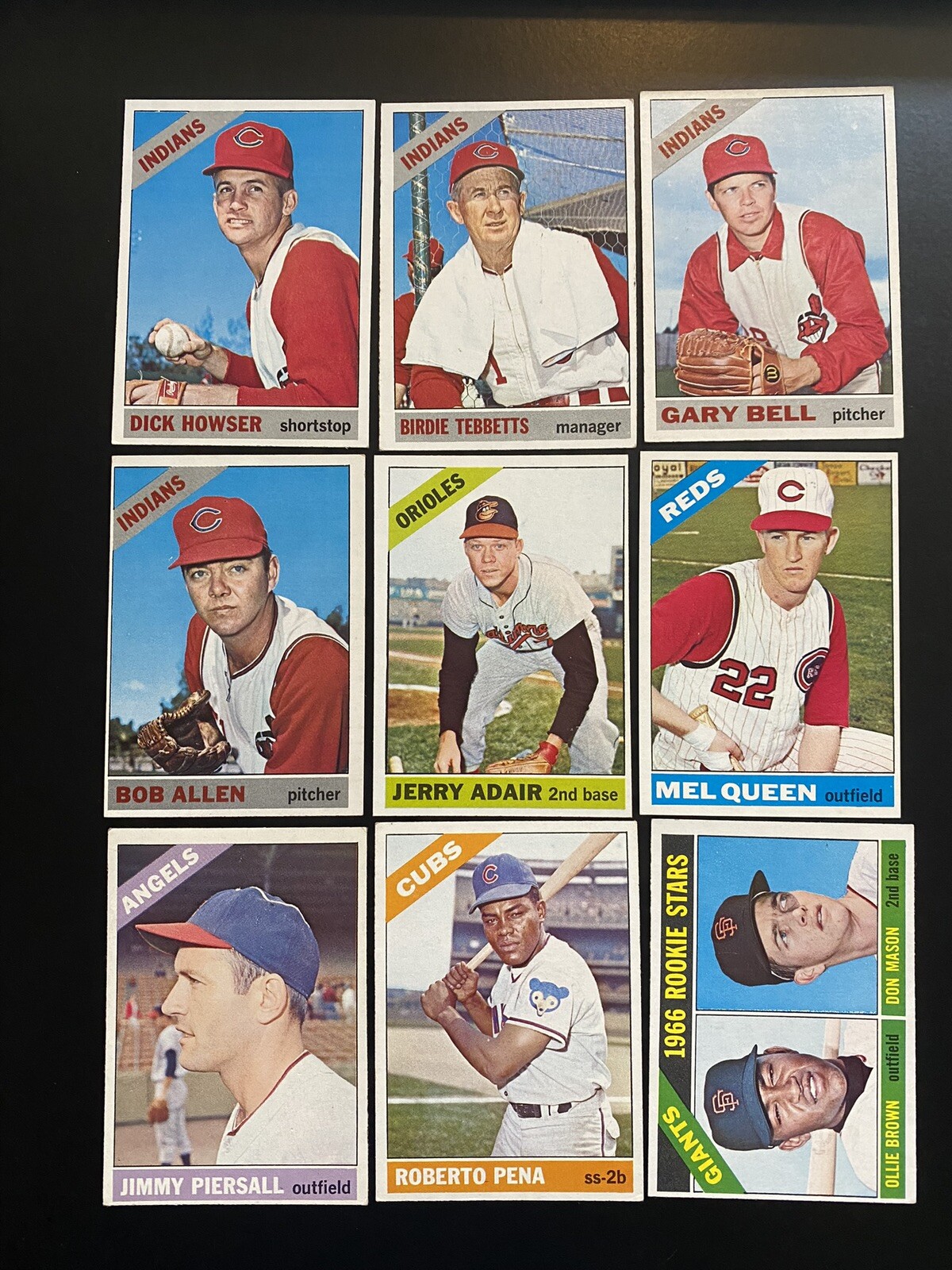 Vintage 1966 Topps Short Print High Number BB Cards (9): W/4 Indians ...