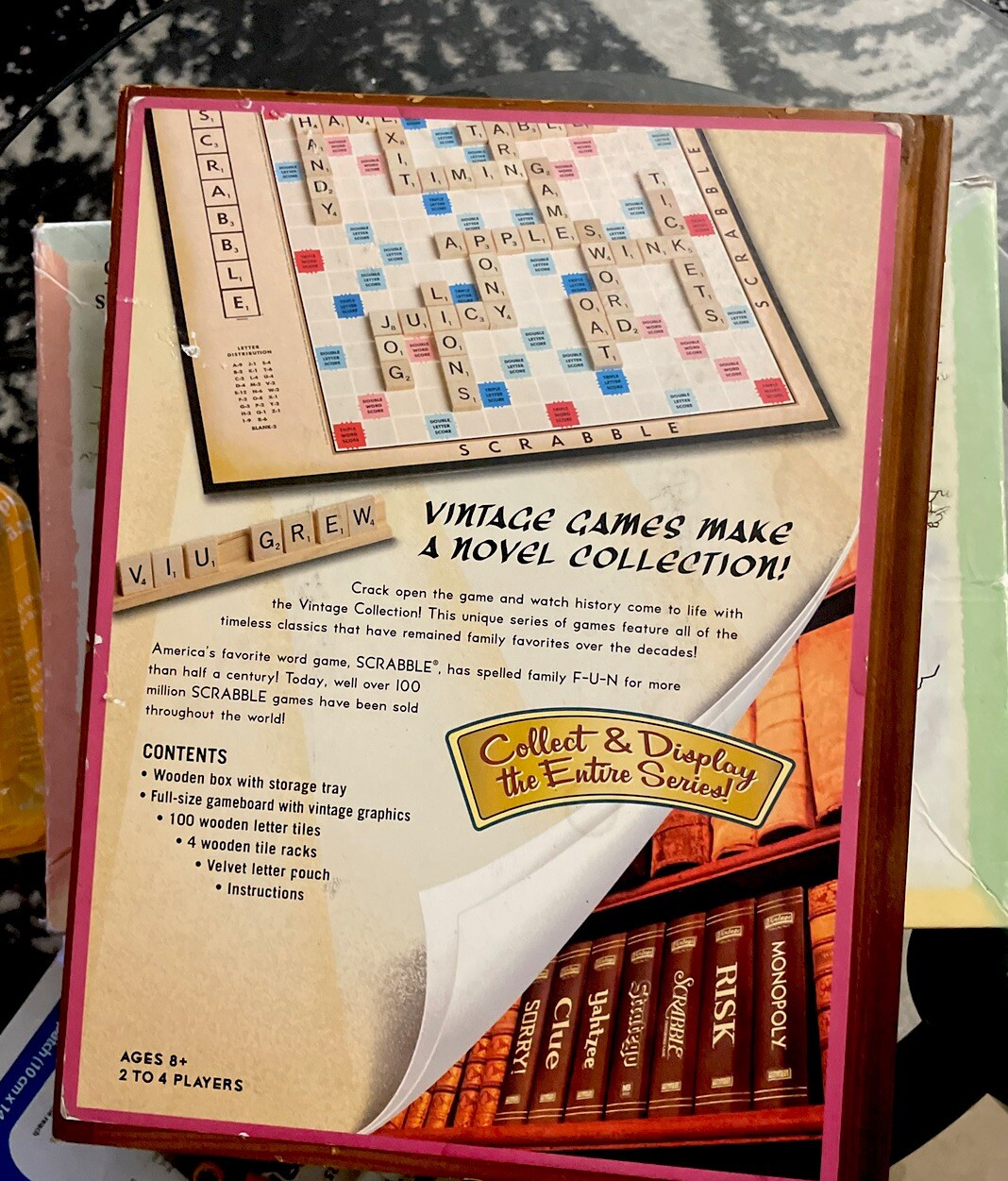 SCRABBLE VINTAGE GAME COLLECTION WOODEN LIBRARY BOOK SHELF WOOD BOX ...