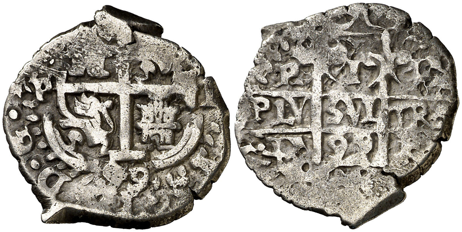 HISPANIC SILVER COB • COLONIAL 1 REAL 1699 POTOSI • CARLOS II ☆ CAL-739 ...
