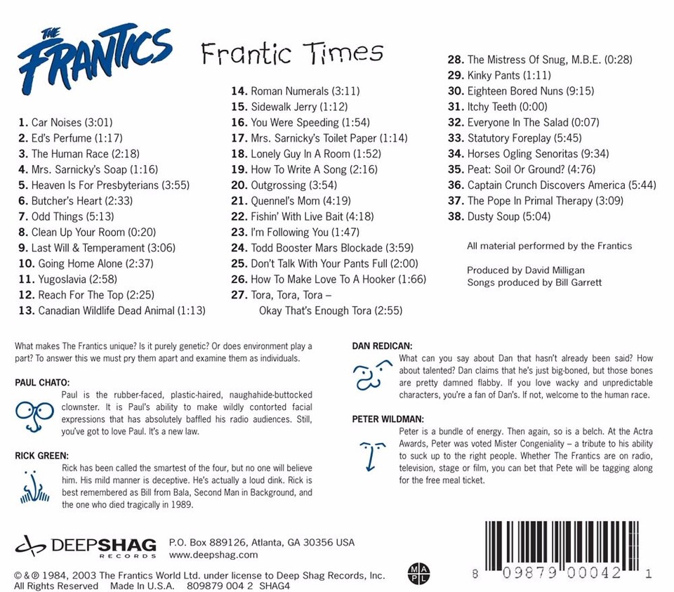 The Frantics - Frantic Times CD + bonus tracks Canadian comedy legends ...