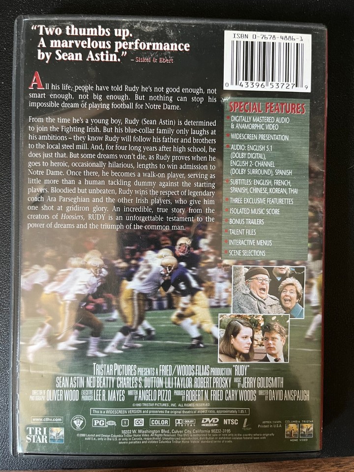 * Rudy - Special Edition - Sean Astin - Jon Favreau - Very Good DVD | eBay