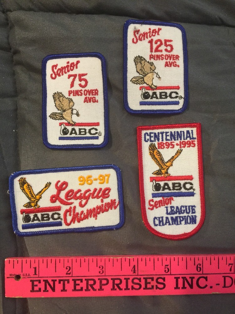 Vtg 4 1990s ABC Bowling Patch SENIOR LEAGUE CHAMPS & 75 / 125 OVER ...