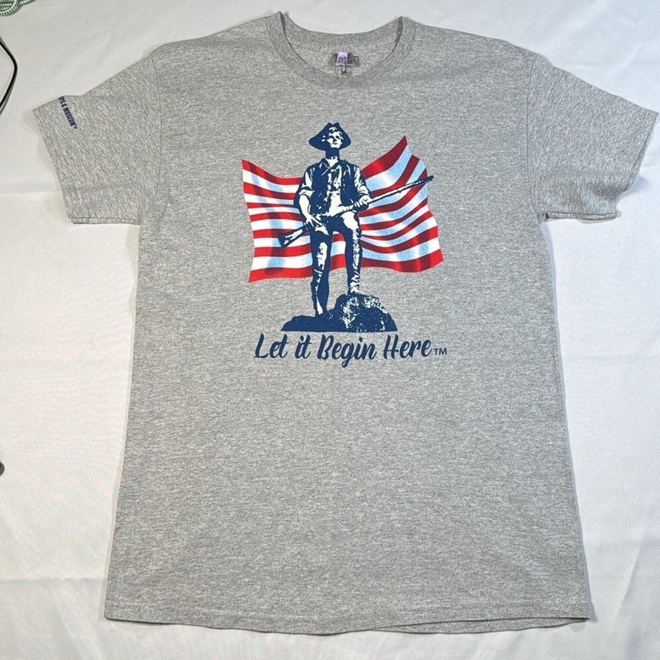 Gray Graphic T-shirt Boston Tea Party Museum Patriotic Red White Blue ...