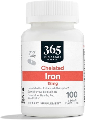 365 Whole Foods Market Iron Chelated 18mg Dietary Supplement 100 ...