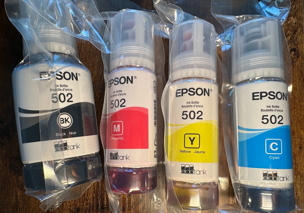 NEW Genuine Epson 502 Ink Bottle Set 4 bottles wALL ECO-TANK printers ...