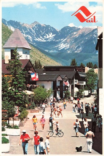 Postcard CO Vail Mountain Village Ski Resort Slopes Alpine Snow Gore ...