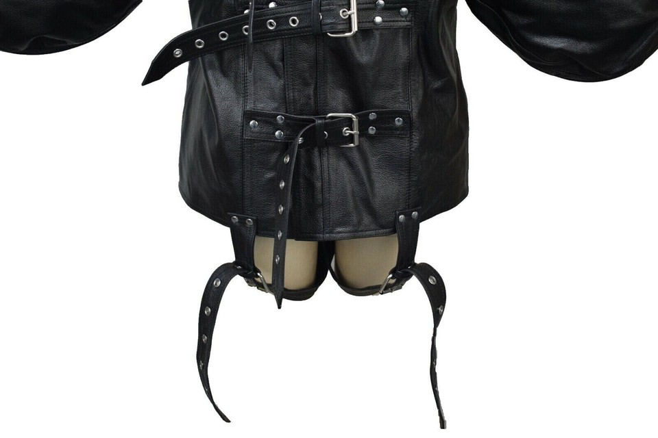 100% REAL COW BLACK LEATHER STRAITJACKET WITH CHEST ZIPPER And LACED ...