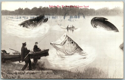 EXAGGERATED FISHING 1913 ANTIQUE POSTCARD | eBay