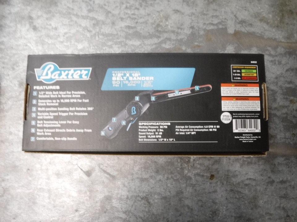 *NEW* BAXTER 1/2 in. x 18 in. Professional Belt Air Sander, 64932 ...
