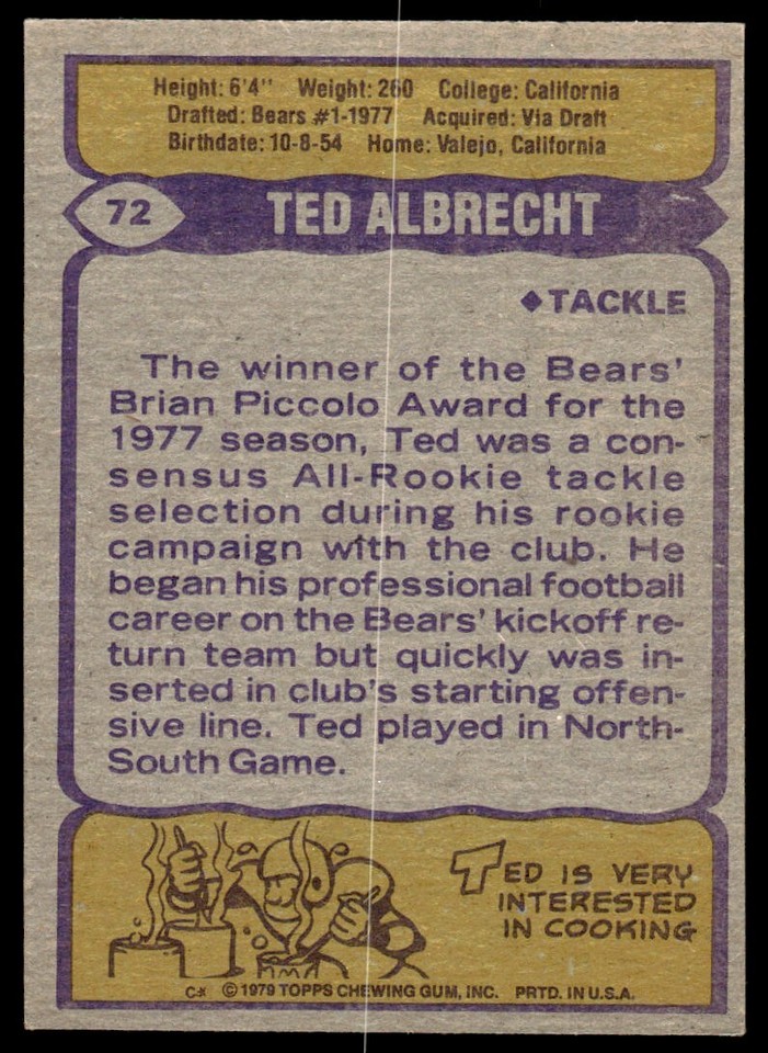 1979 Topps Ted Albrecht Chicago Bears #72 | eBay