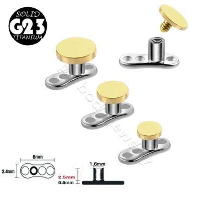 1 Set 14G G23 Titanium 3-Holes 2.5mm Rise Base with Gold Flat Round ...