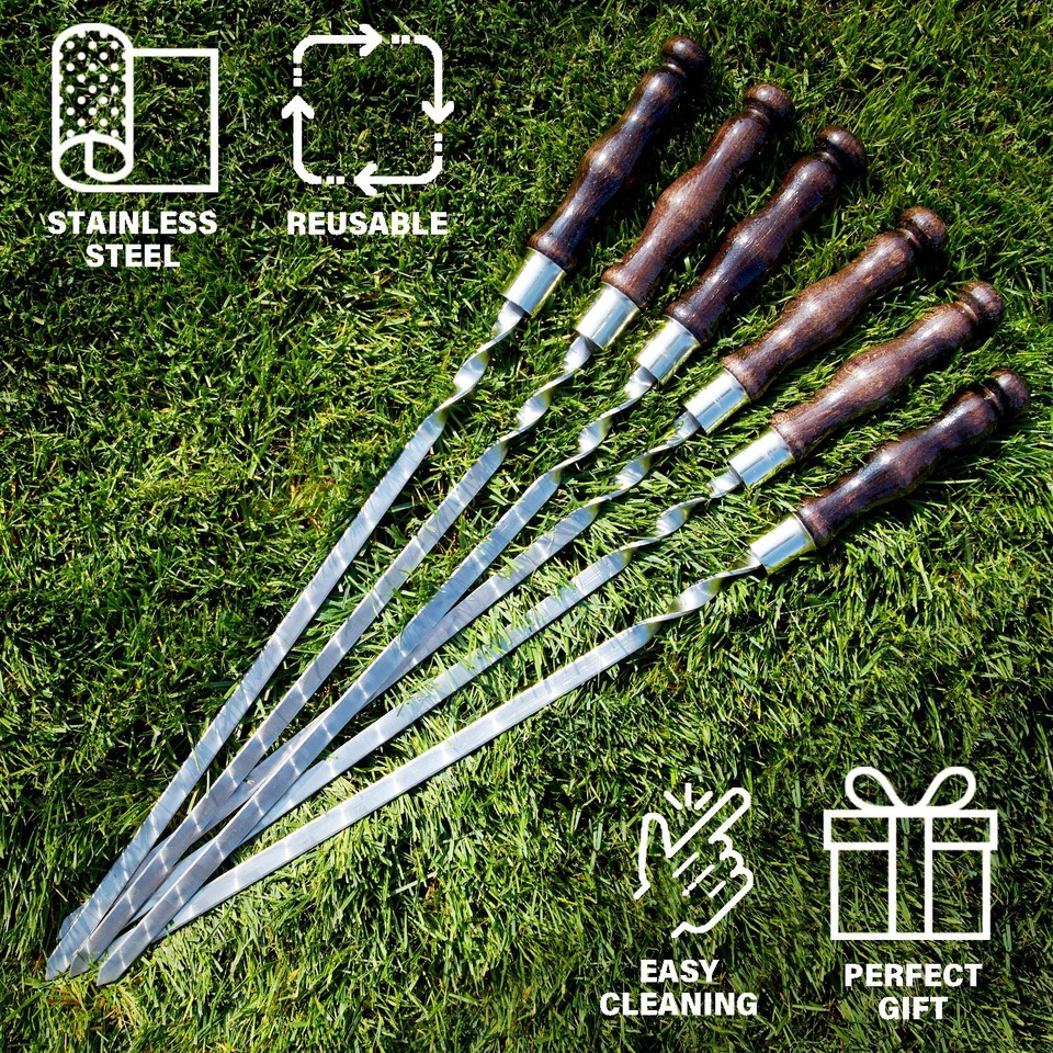 BBQ Steel Stainless 6 Skewers Set,Barbecue Utensils Accessories, Kebab ...