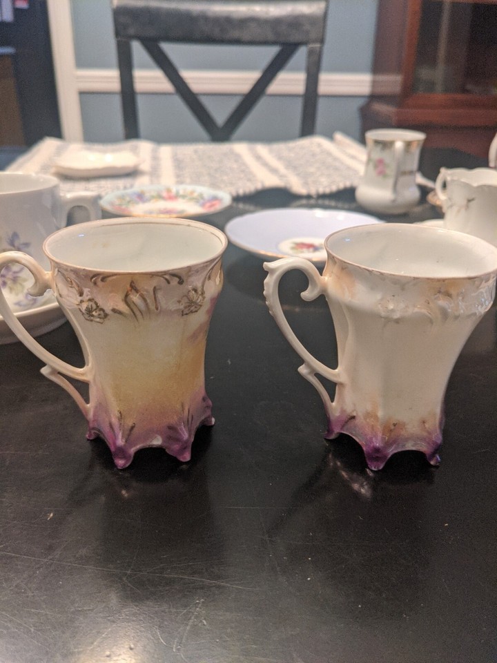 2 Set RS Prussia Teacup Beautiful Floral Germany Purple Mark Footed | eBay