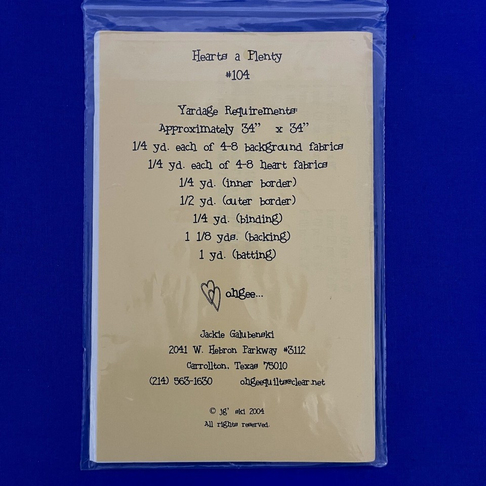 OhGee Quilt Pattern HEARTS A PLENTY by Jackie Galubenski | eBay