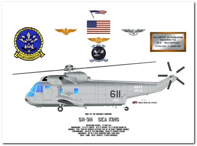 SH-3H Sea King of the HS 5 Nightdippers, a US Navy ASW Helicopter, 1980 ...