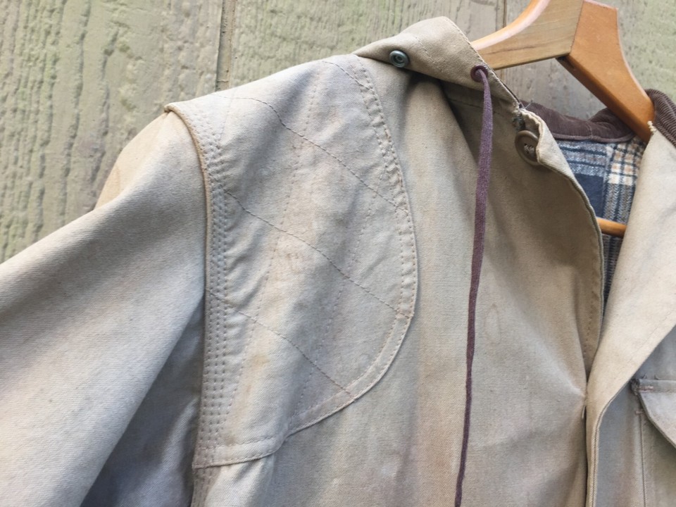 Vintage Hunting Jacket Coat Brown Canvas Medium Zipper Hood Game Pouch ...