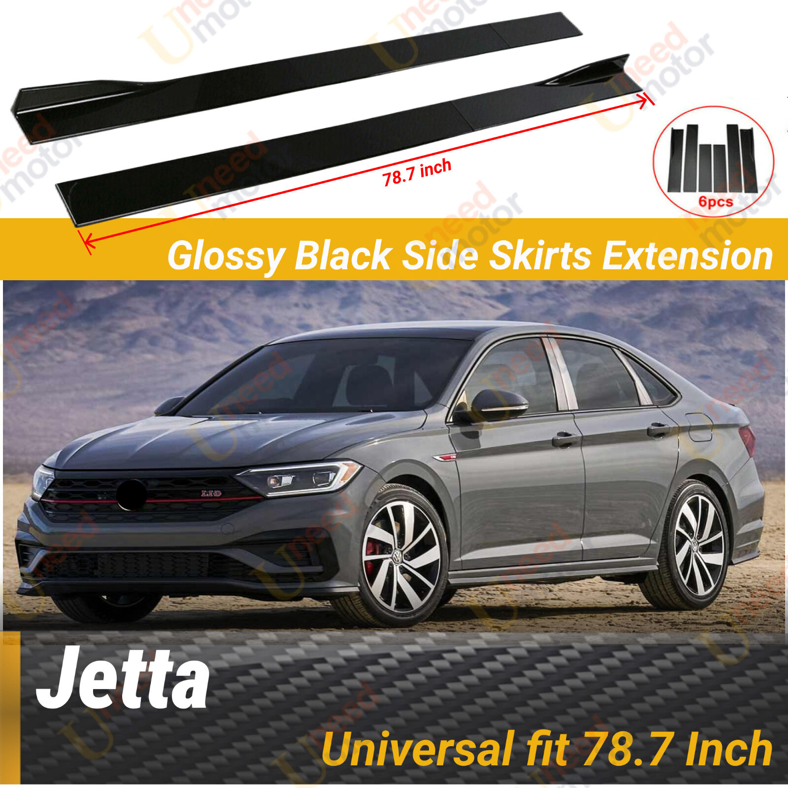 For Volkswagen Jetta 78.7" Rocker Panel Lips Gloss Black Side Skirts ...