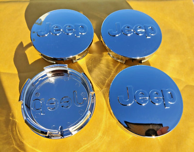 4x Jeep Chrome 63 mm Wheel Center Caps, Grand Cherokee-Wrangler-Compass ...