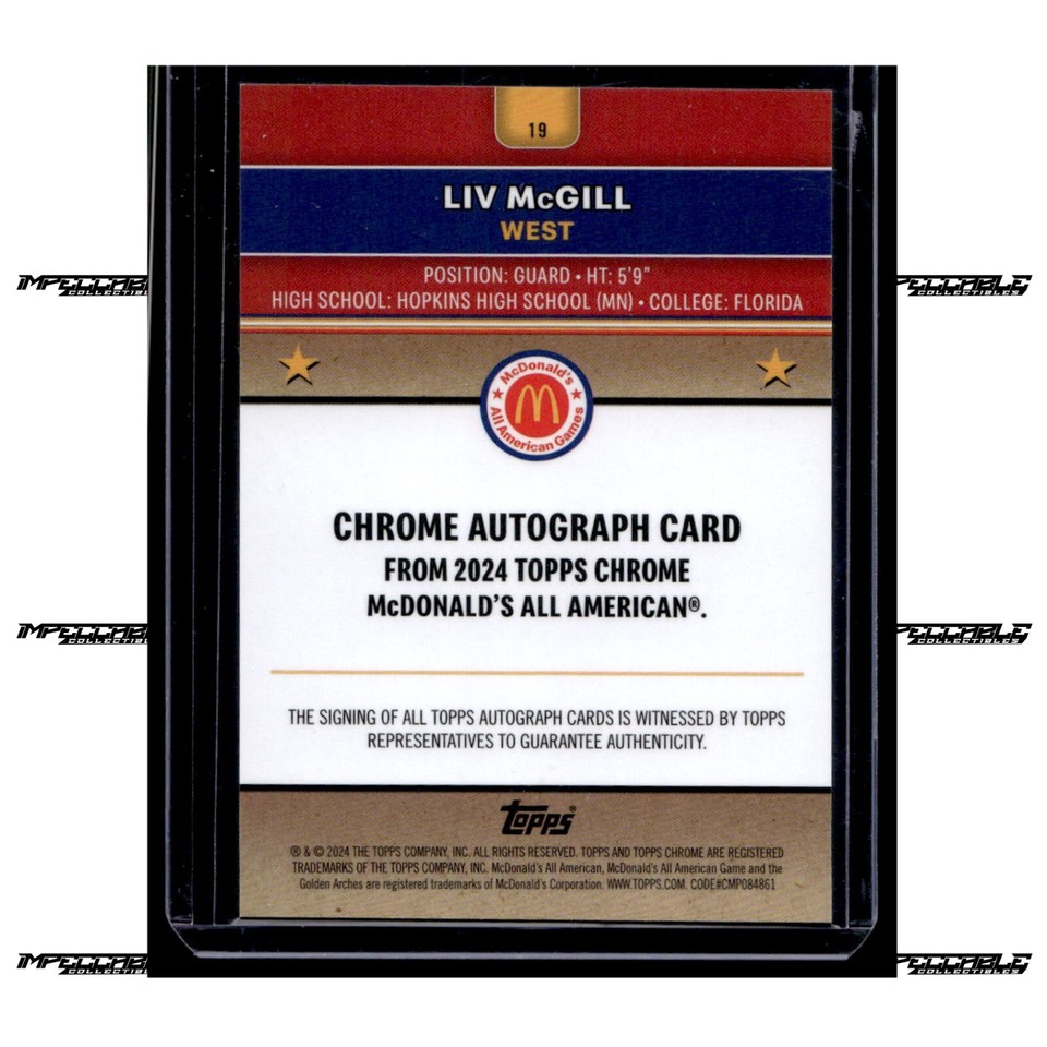 2024 Topps Chrome McDonald's A/A - Tie-Dye #19 Liv McGill Rookie Auto ...