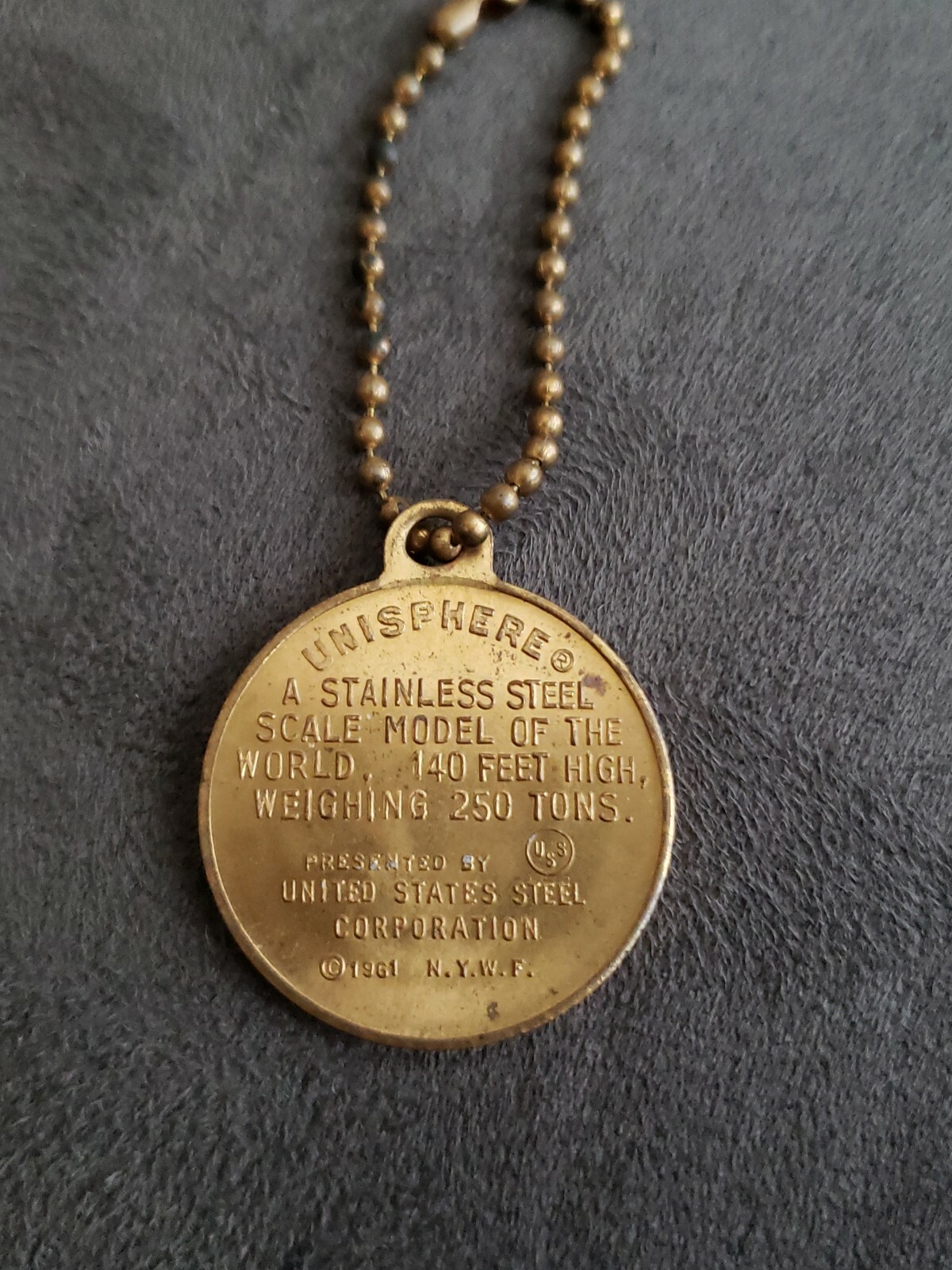 Key Chain 1964 1965 New York Worlds Fair UNISPHERE U.S. steel corp ...