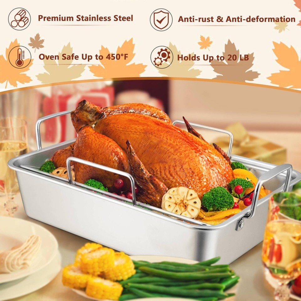 Roasting Pan With Rack 15 Inch Stainless Steel Turkey Roaster Pan With ...