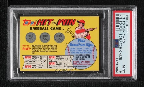 1981 Topps Hit To Win Scratch Game Hit To Win Baseball Game PSA 9 MINT ...