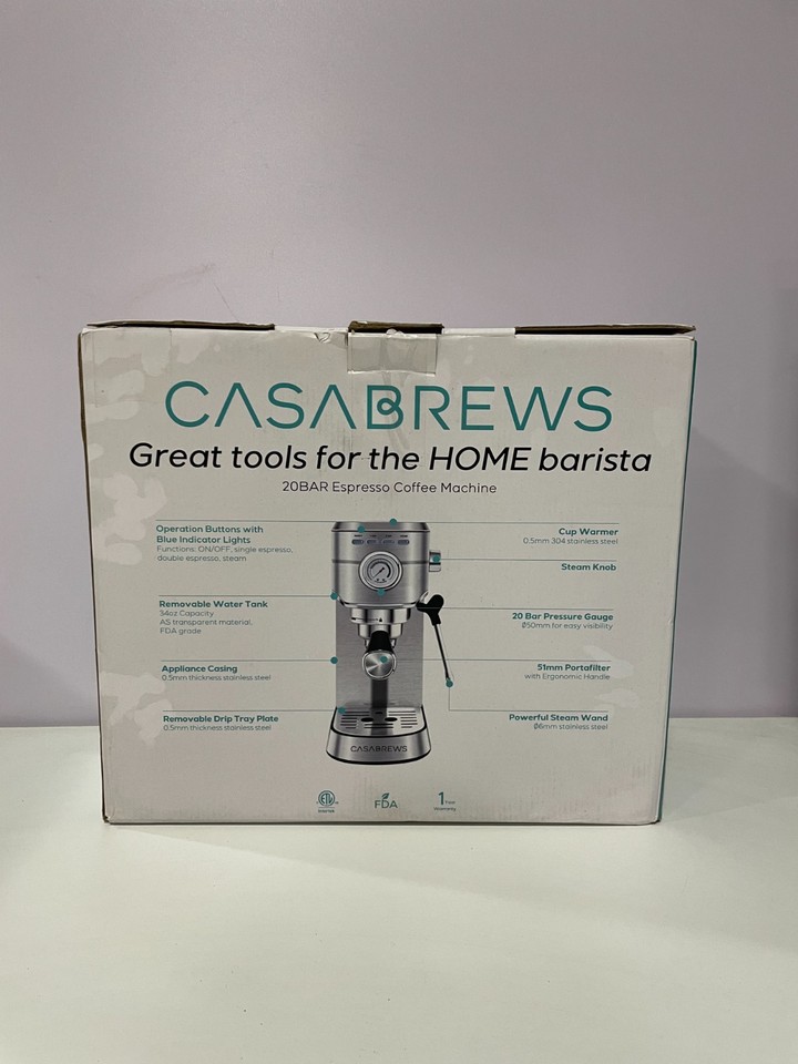 Casabrews 3700 Essential Silver Stainless Steel 20 Bar Espresso Coffee ...
