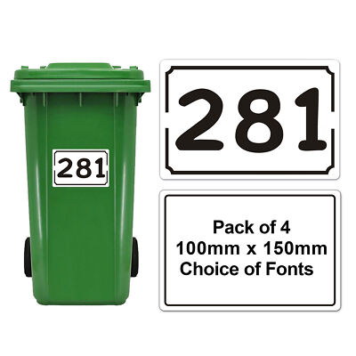 4x Personalised Wheelie Bin House Numbers Stickers Wheely Dustbin Vinyl ...
