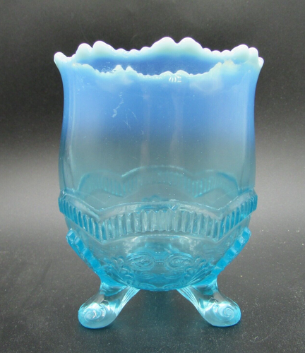 National Glass Co Blue Opalescent Wreath & Shell Antique EAPG Spooner ...