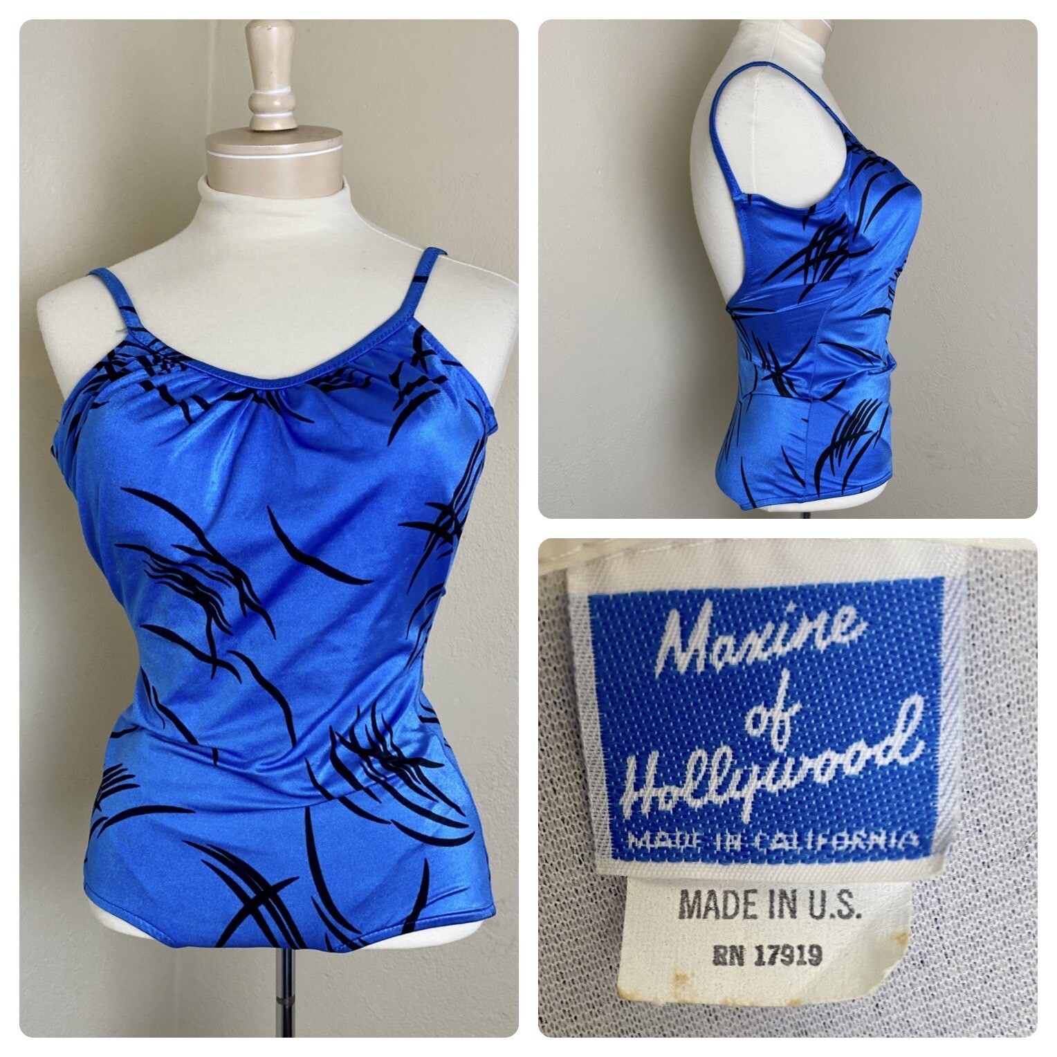 VTG 70s 80s Maxine of Hollywood Blue Black Low Leg Sw… - Gem