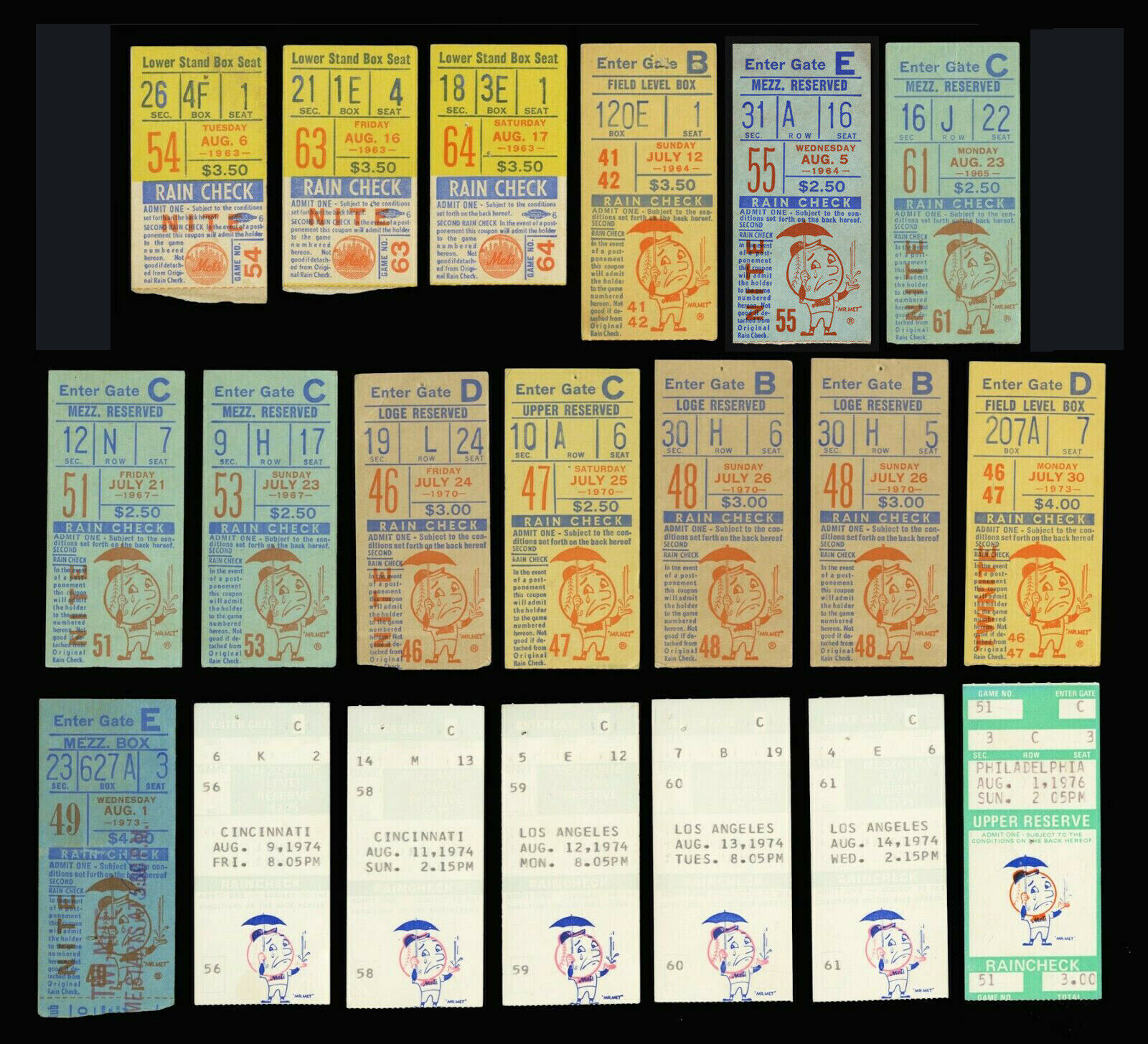 1963 1964 1965 1966 1967 1970 1973 1974 1976 NEW YORK METS TICKET STUBS ...