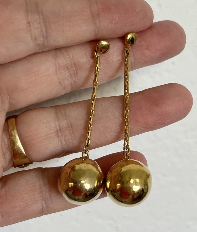 18k gold Over Sterling Silver Shiny Ball Dangling Earrings | eBay