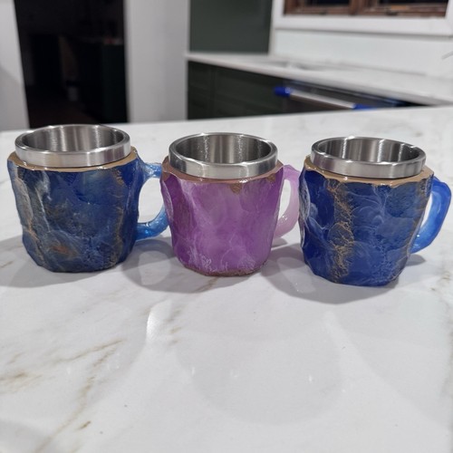 Lot of 3 Resin Faux Mineral/Crystal Mugs Purple Blue Excellent ...