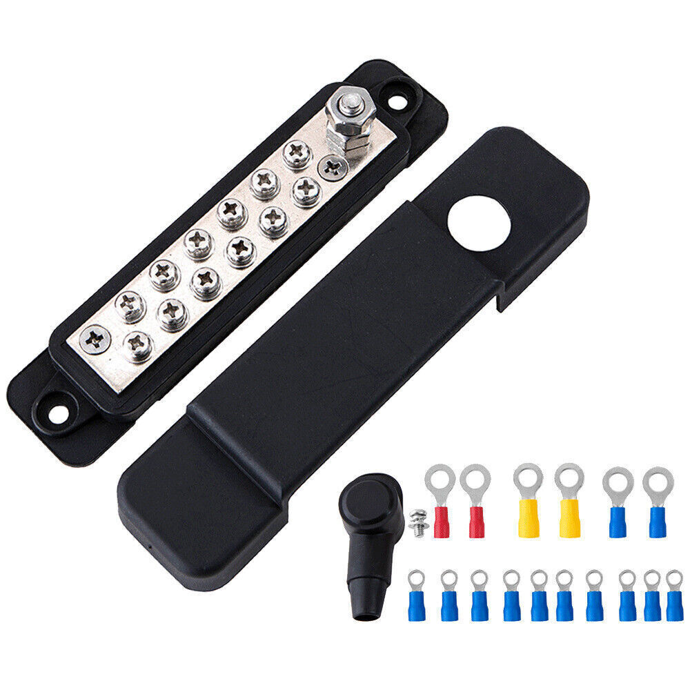 Black 12 Way Bus Bar Auto RV Marine Power Distribution Terminal Block ...