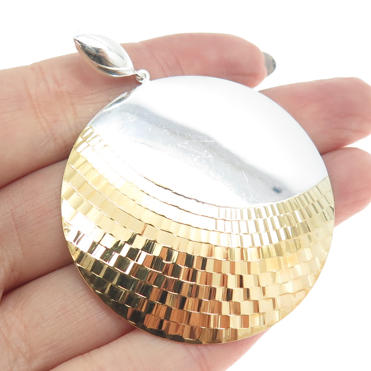 925 Sterling Silver 2-Tone Modernist Moon Round Penda… - Gem