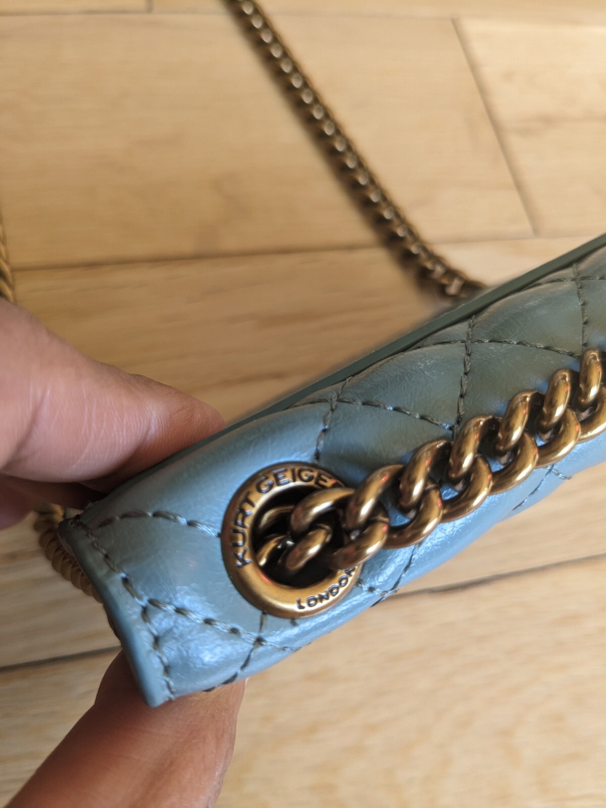 Kurt Geiger Micro Brixton Quilted Leather Lock Crossbody Bag Mid Blue ...