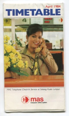 MALAYSIAN AIRLINES MAS TIMETABLE APRIL 1984 MH CABIN CREW PIC SYSTEM | eBay