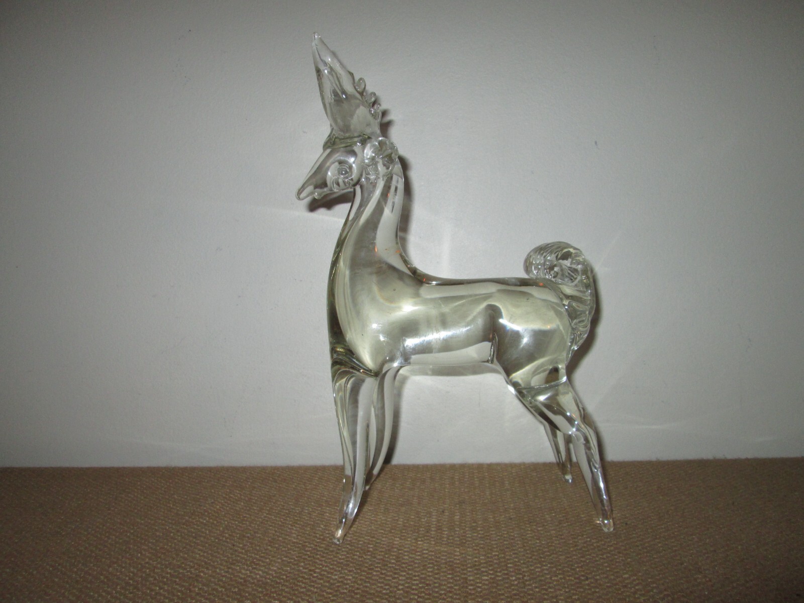 Vintage Clear Art Glass Handblown Glass Reindeer Stag Figurine ~ 10" H ...