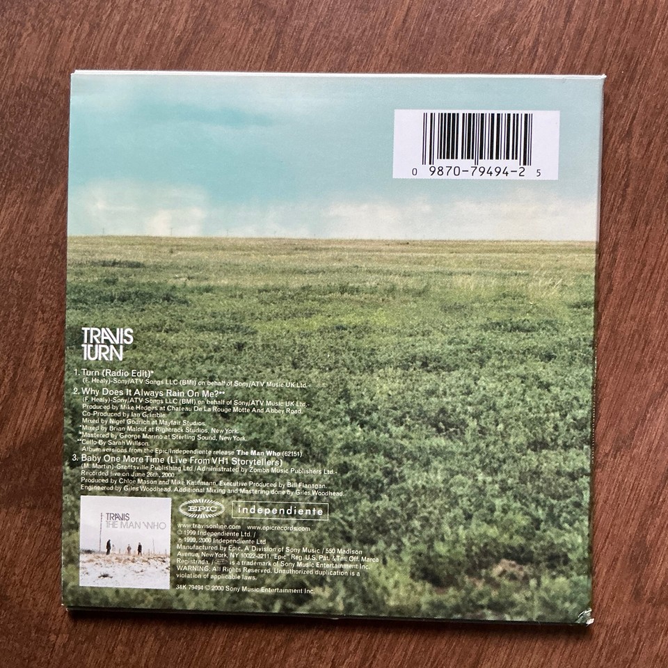 Travis ‎– Turn (2000) US CD Single NM b/w Baby One More Time Britney ...