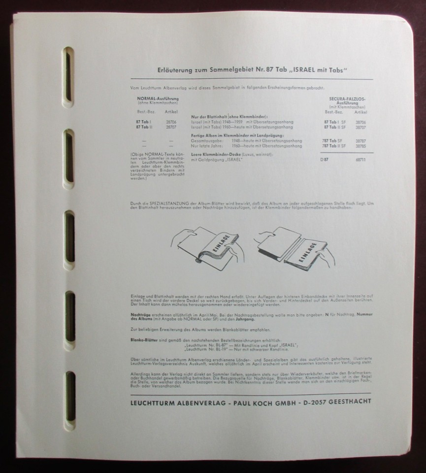 Lighthouse Israel Hingeless Stamp Album Pages No. 787 SF w/ Tabs 1948 ...