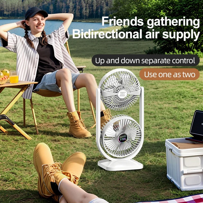 Desktop Cooling Fan Dual Head Portable Air Cooler Rotatable Quiet Table ...
