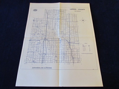 Vintage 1947 Lapeer County Michigan AAA Road Map 22"x17" Q975 | eBay