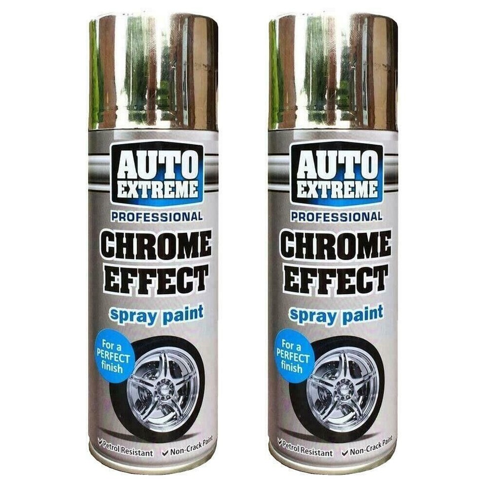 2 x Chrome Effect Spray Paint Aerosol Can Metallic Finish Auto Wheel ...